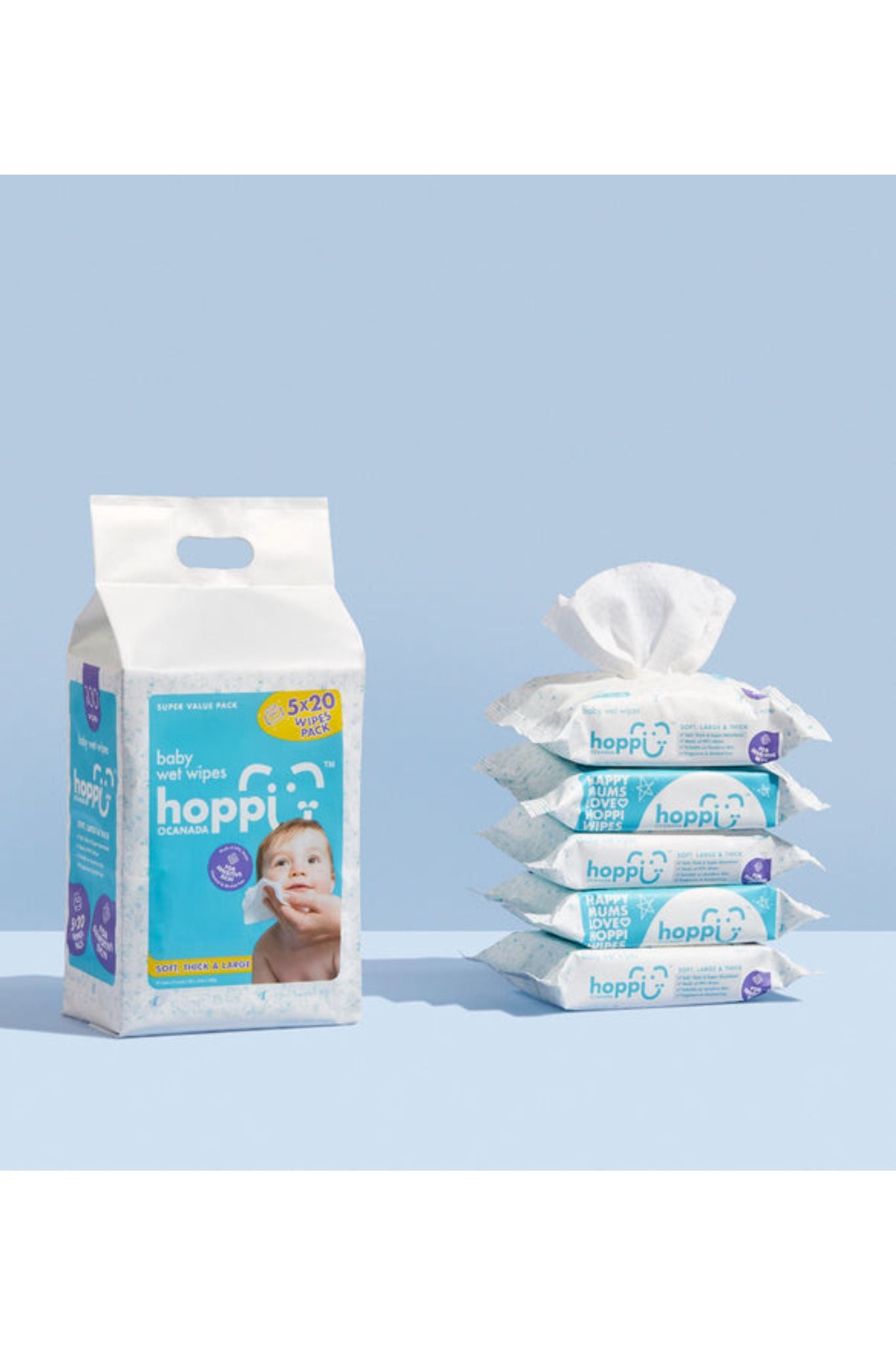 Buy Hoppi Baby Wipes - 20 Pack X 5 Online in Malaysia | Mothercare 👶